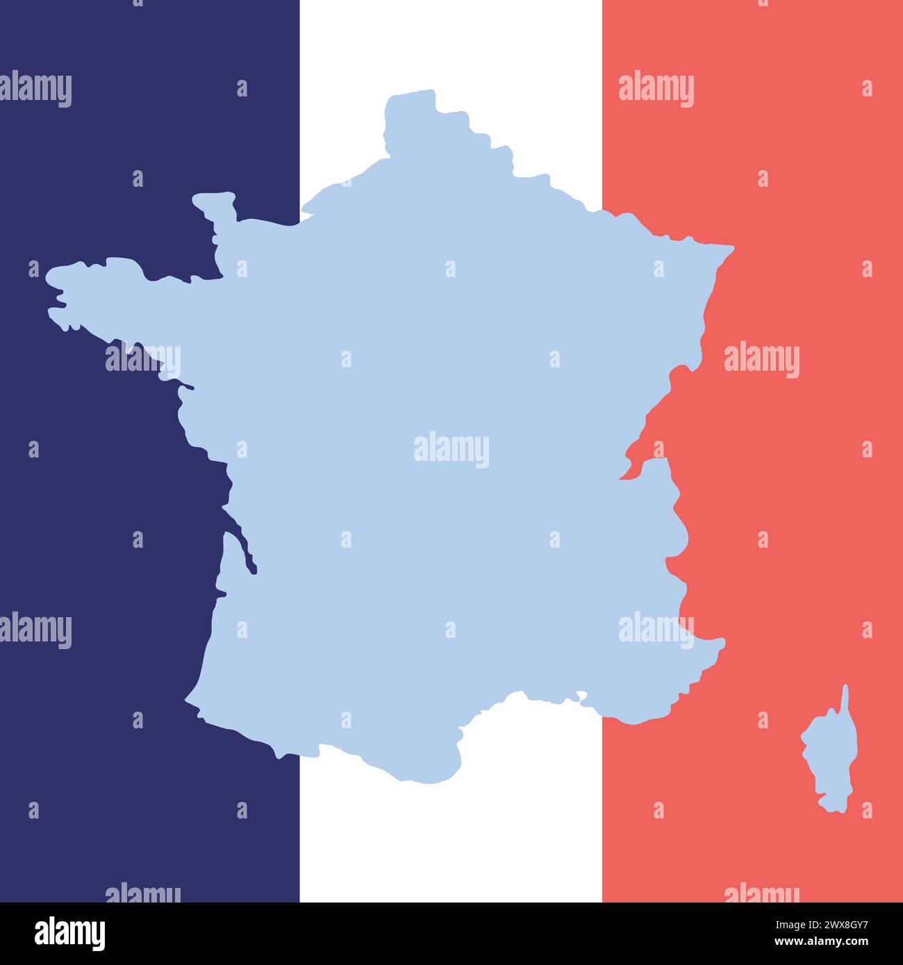 Hand drawn blank map of France isolated on France flag colors ...