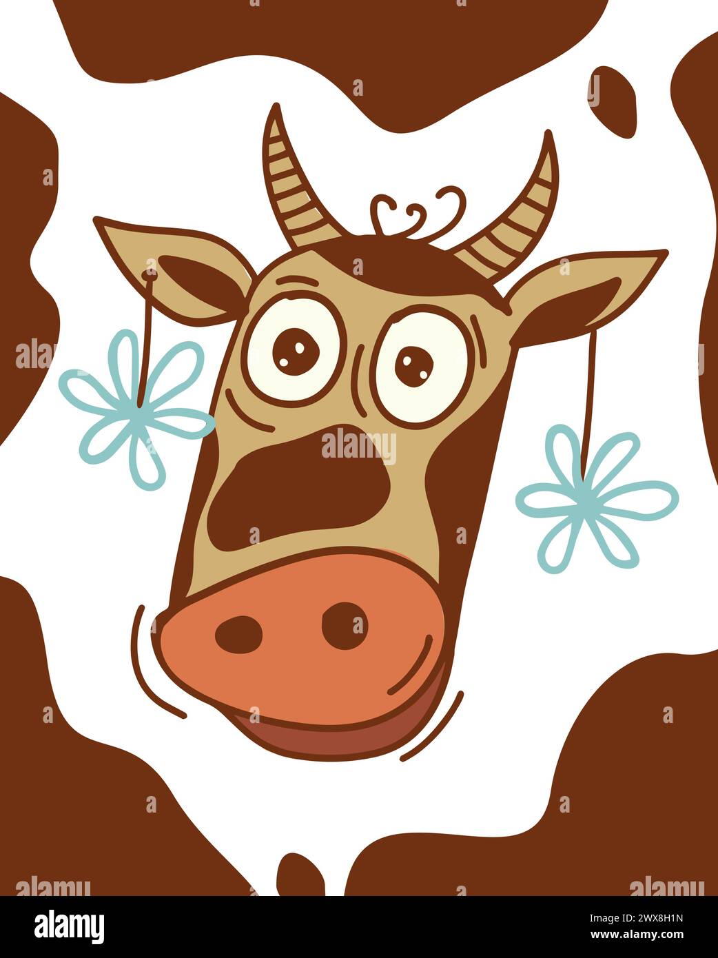Funny cartoon cow, simple children s drawing in doodle style. Farm ...