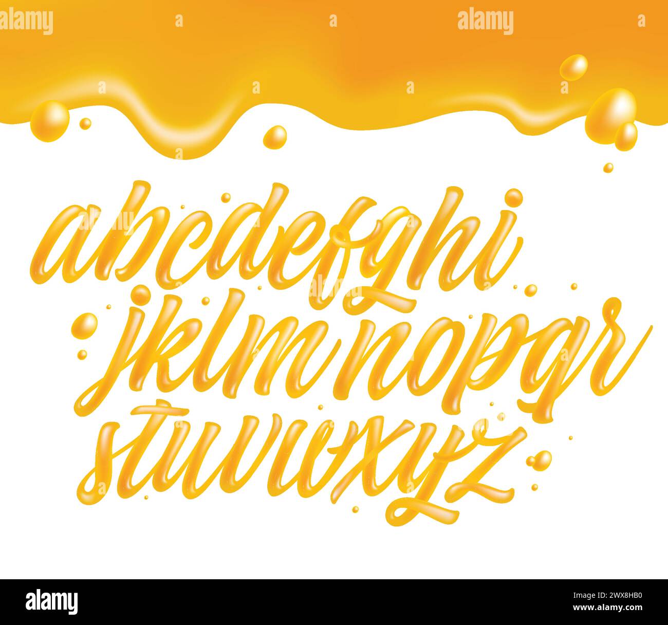 English alphabet set made of caramel, liquid and glossy. Typography ...