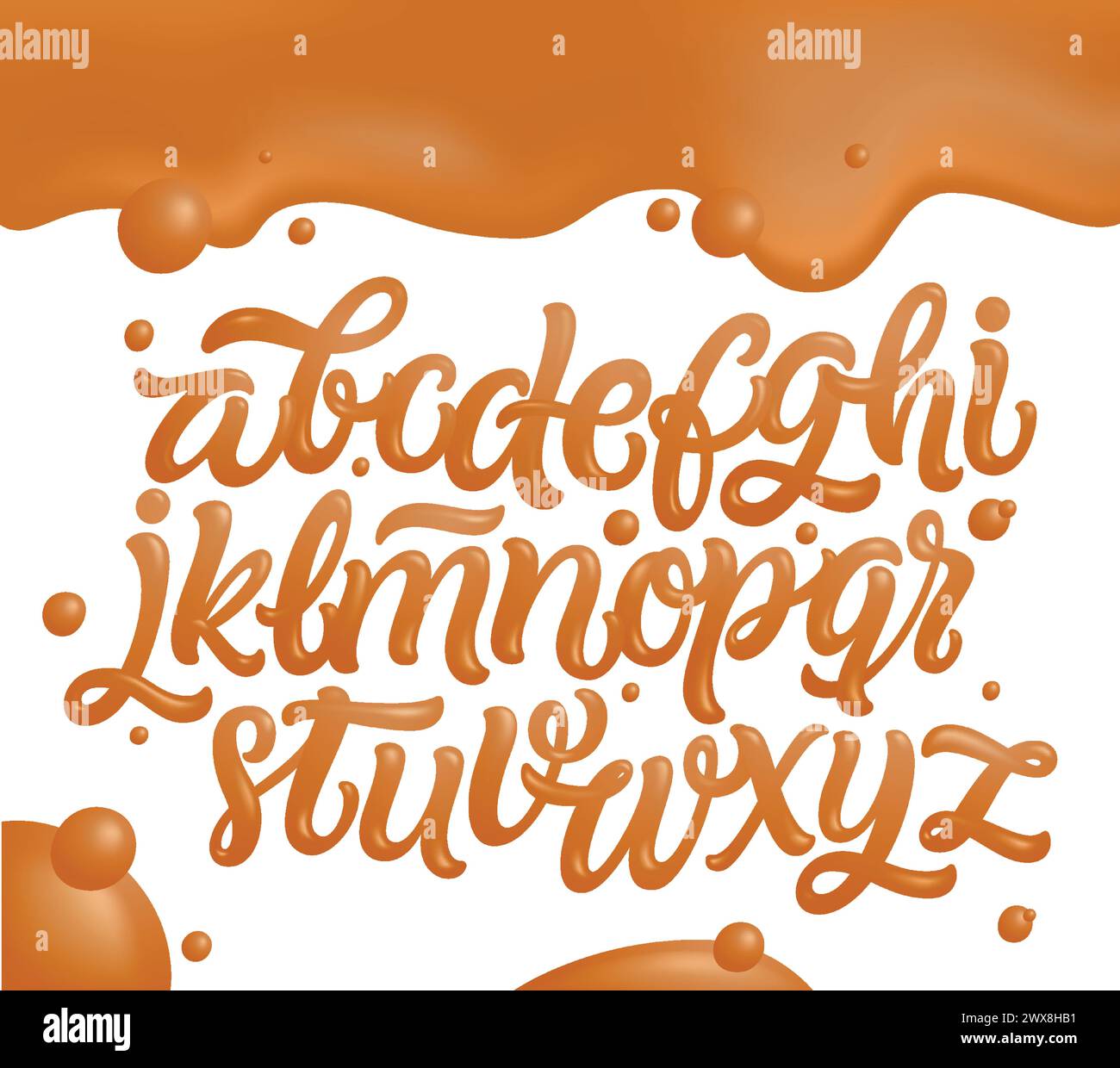 English alphabet set made of caramel, liquid and glossy. Typography ...