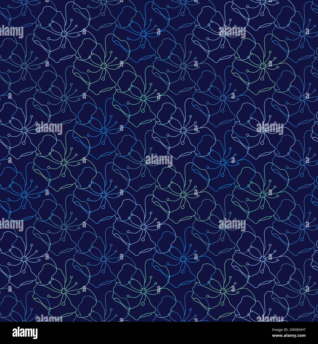 Blue Abstract Outline Floral Pattern Background Stock Vector Image ...