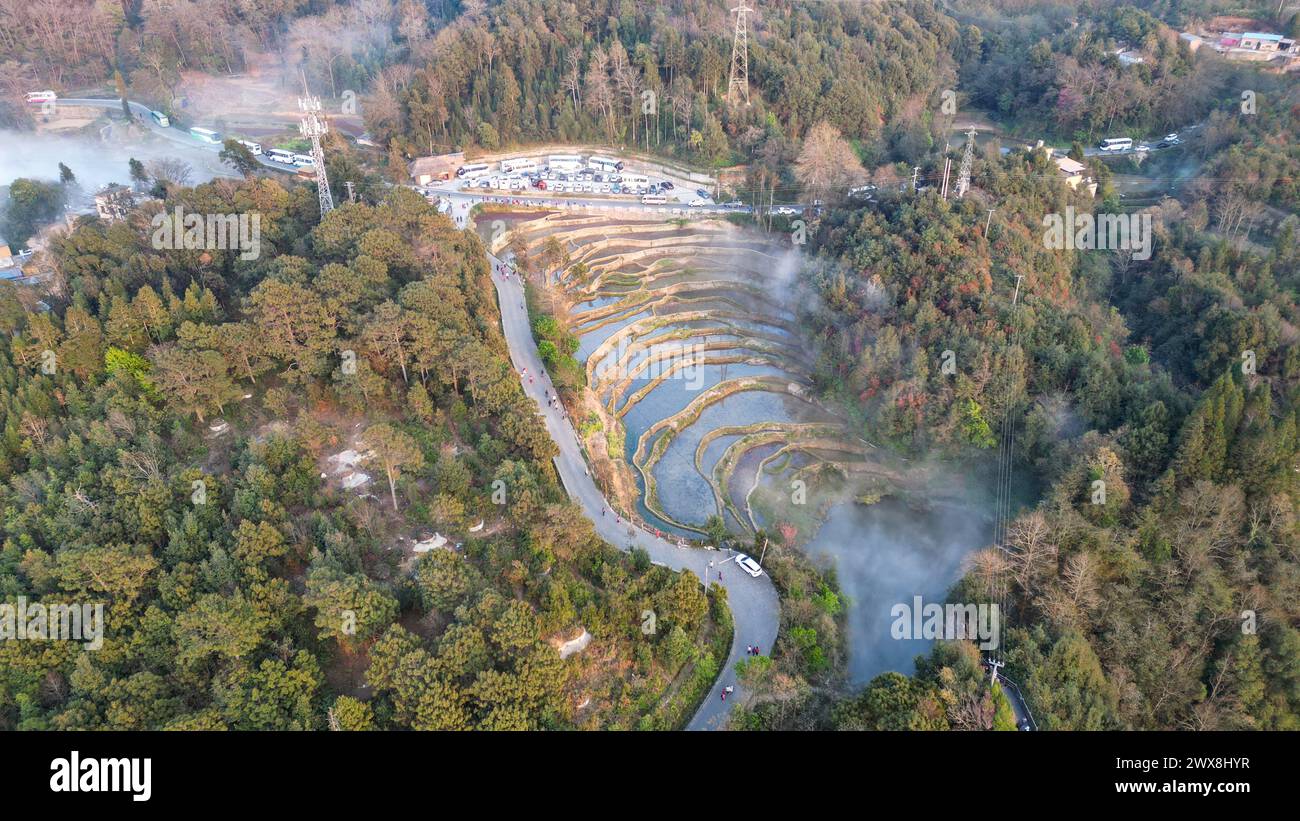 An aerial view of a mountain town: Yuanyang, Bada, China Stock Photo ...