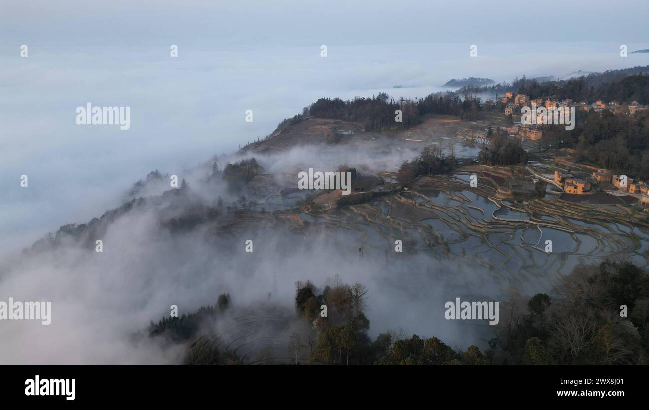 An aerial view of a mountain town: Yuanyang, Bada, China Stock Photo ...