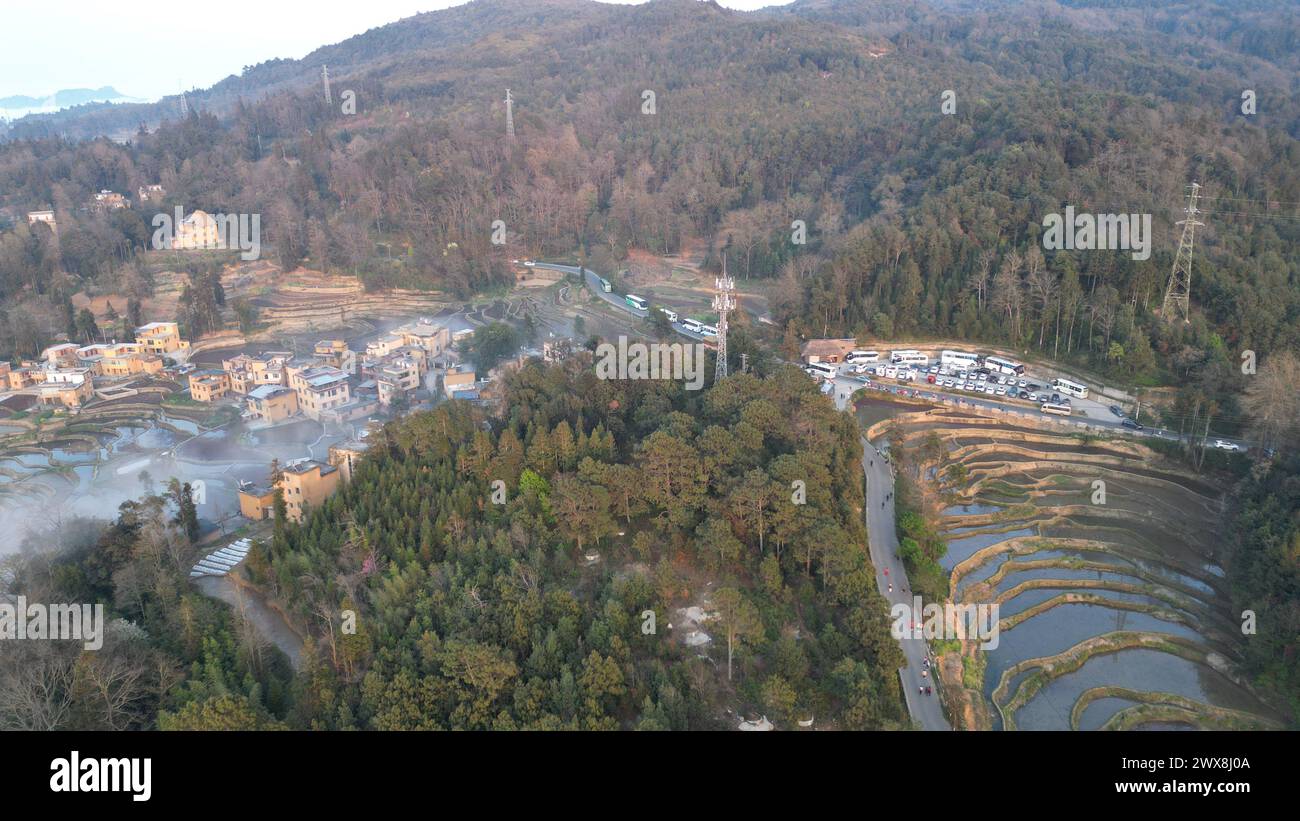An aerial view of a mountain town: Yuanyang, Bada, China Stock Photo ...
