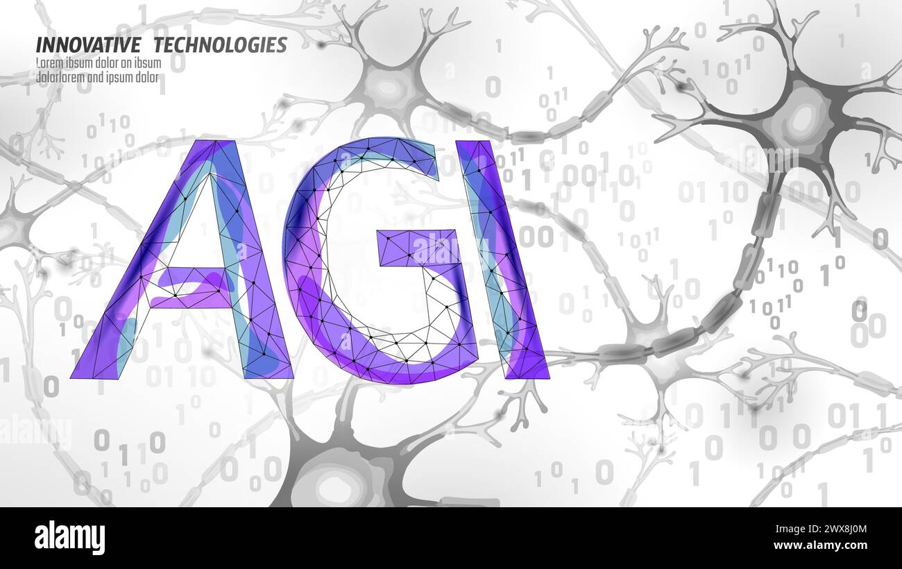 Artificial general intelligence wire neuron cells letter symbols. Minimalist style AGI icon ...