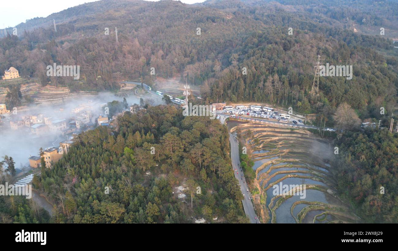 An aerial view of a mountain town: Yuanyang, Bada, China Stock Photo ...