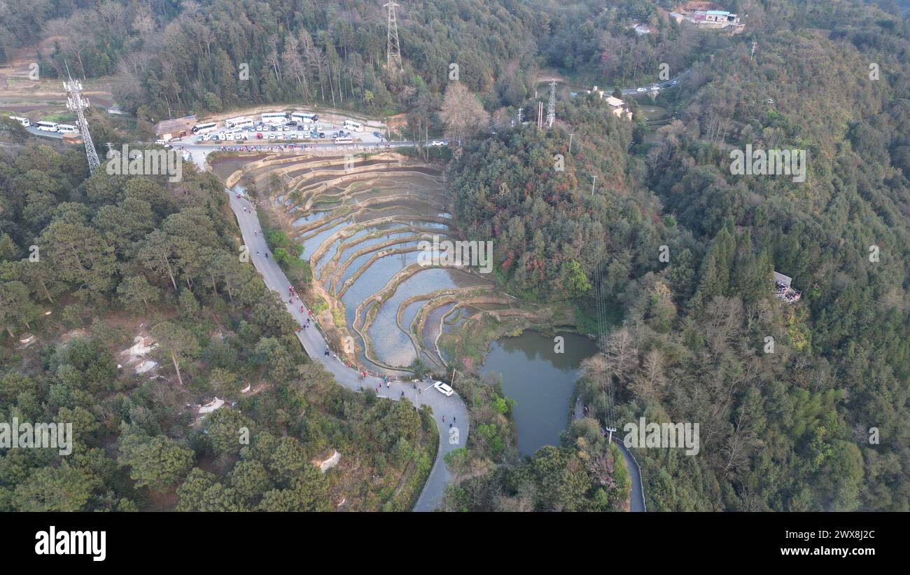 An aerial view of a mountain town: Yuanyang, Bada, China Stock Photo ...