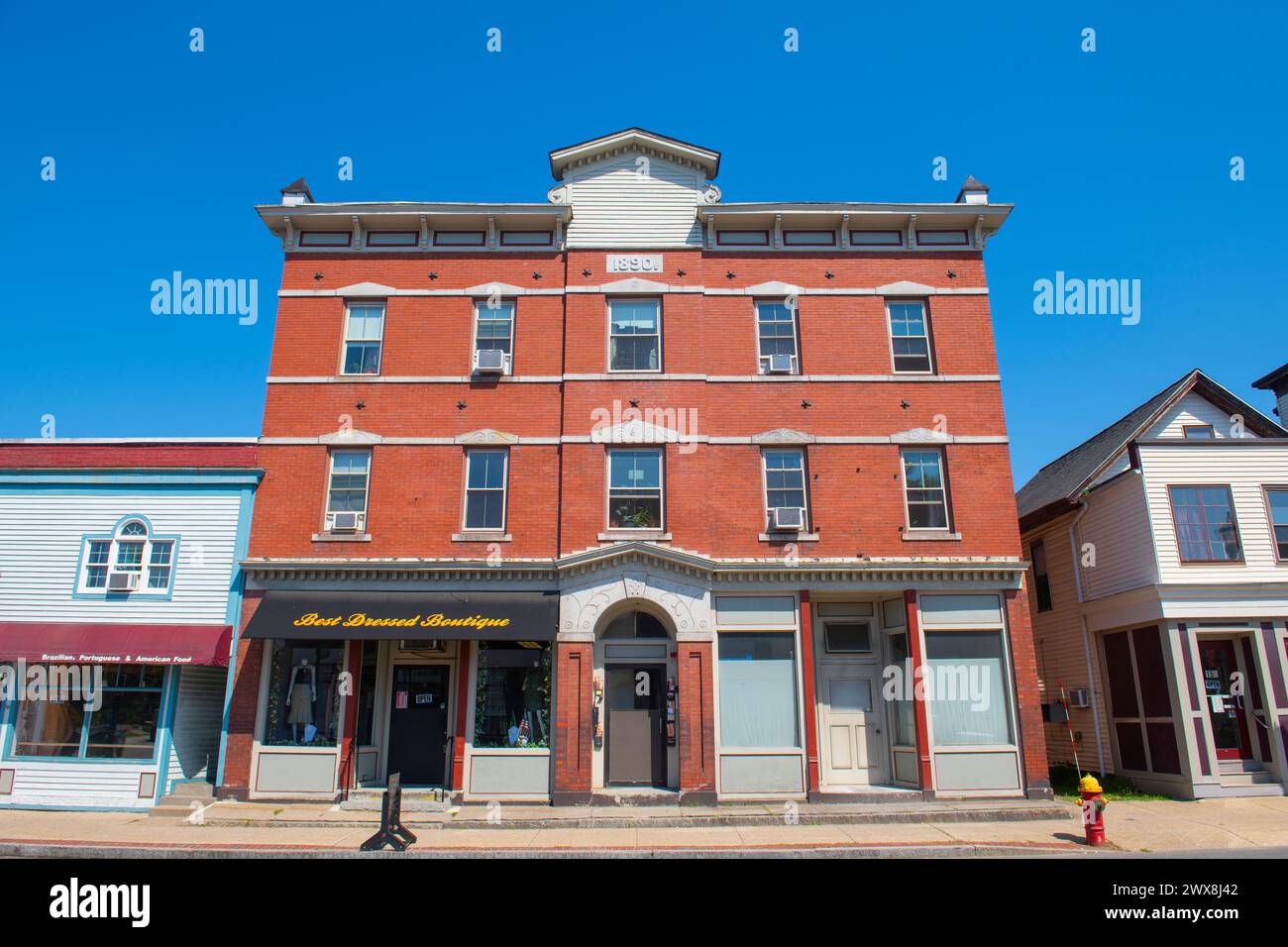 Historic commercial buildings on Main Street in historic town center of ...