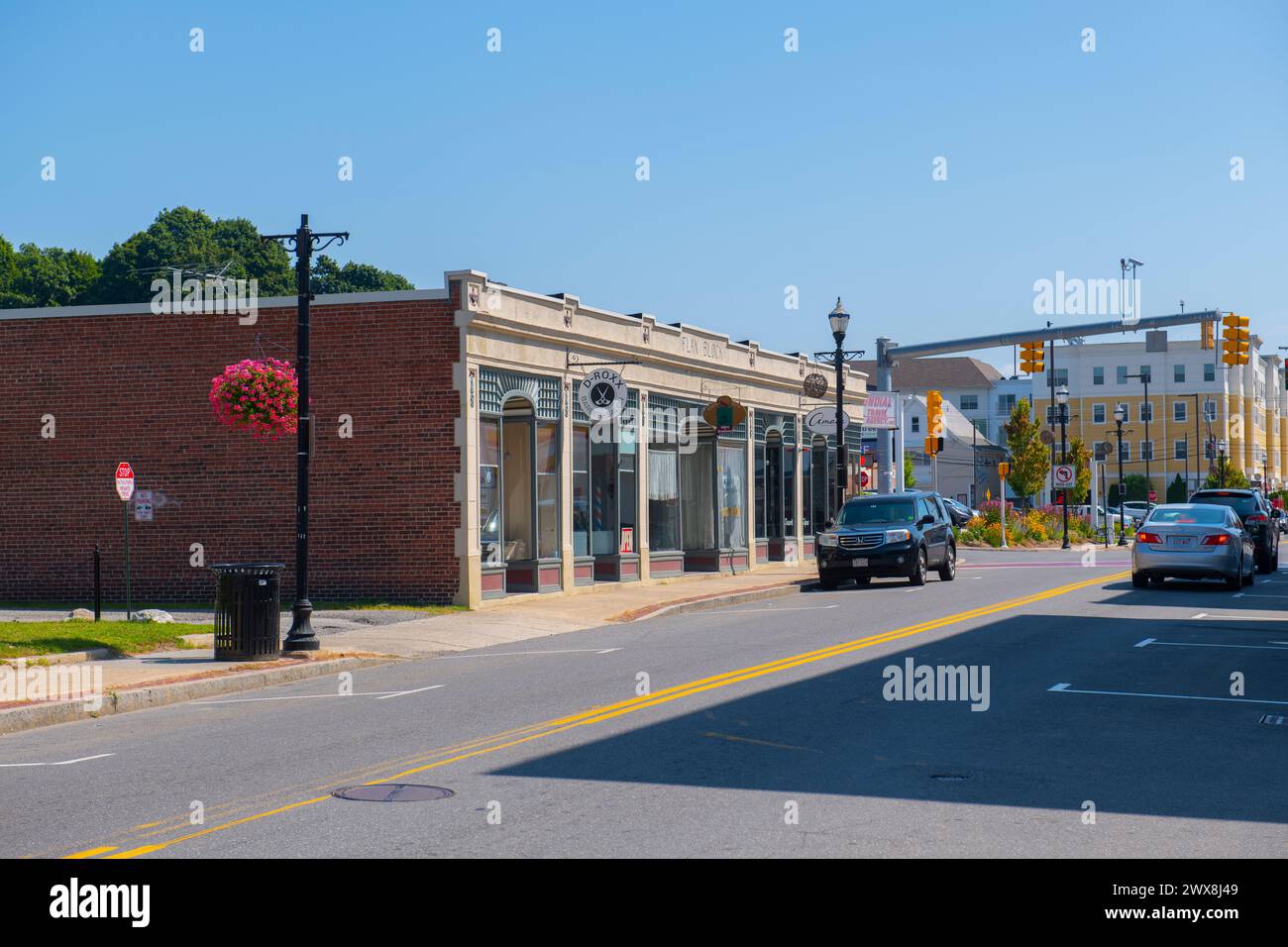 Historic commercial buildings on Main Street in historic town center of ...