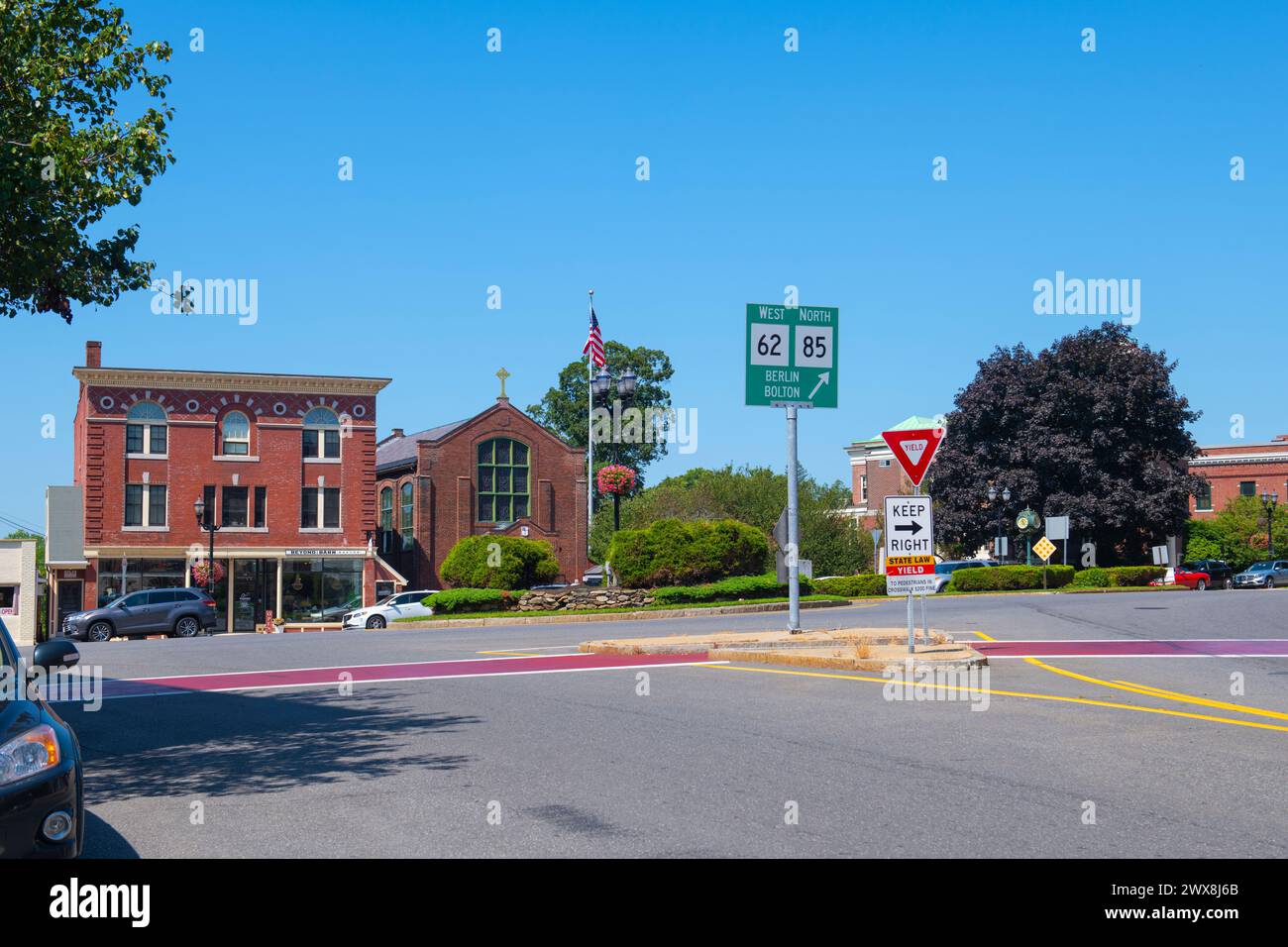 Historic commercial buildings on Main Street in historic town center of ...