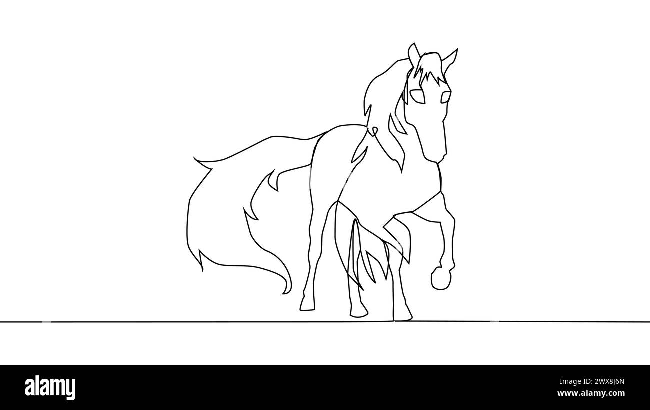 Self drawing one line draw a horse. Minimalism, One line draw Stock ...