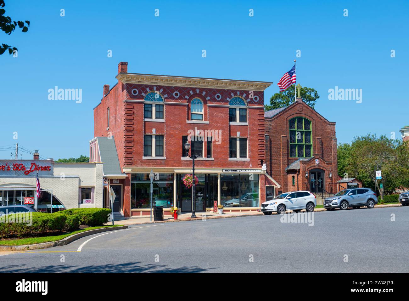 Historic commercial buildings on Main Street in historic town center of ...