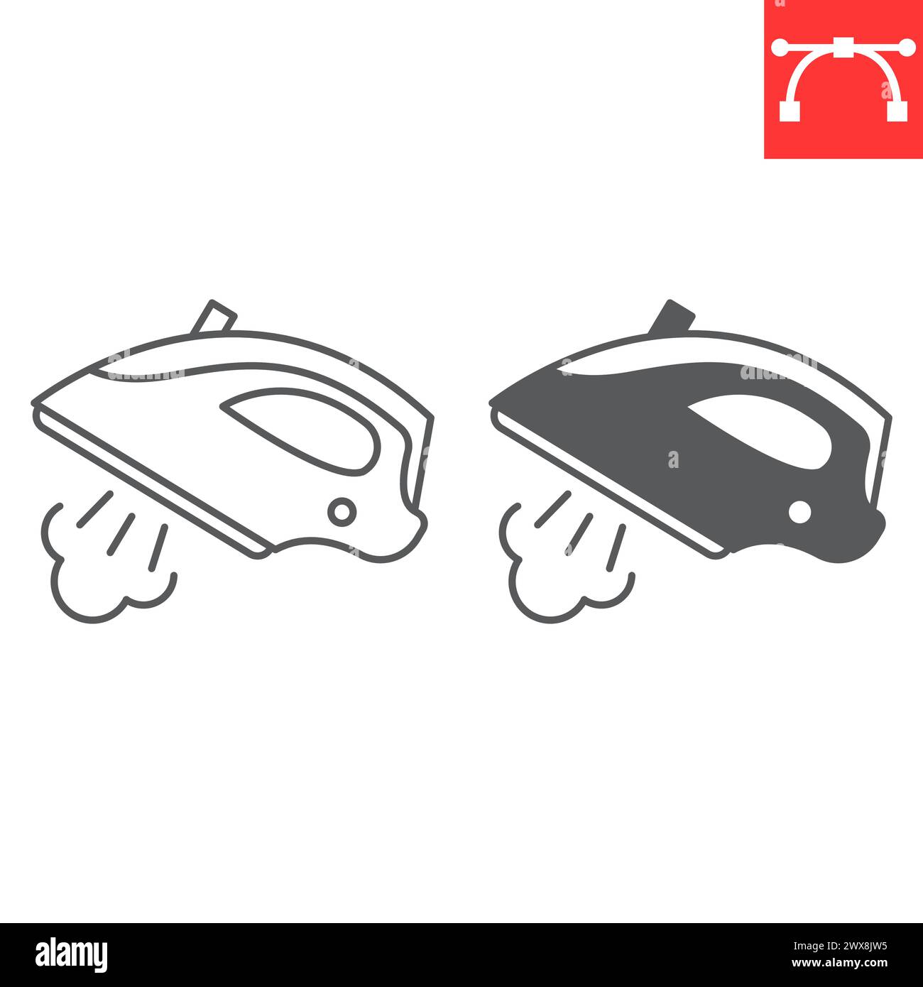 Iron steam line and glyph icon, home appliances and household, flatiron ...