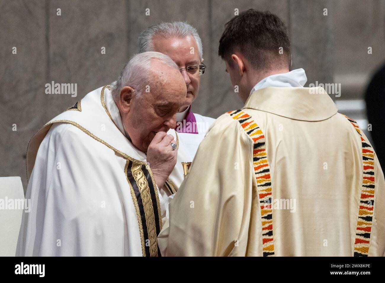 Vatican, Vatican. 28th Mar, 2024. Pope Francis takes the holy communion ...