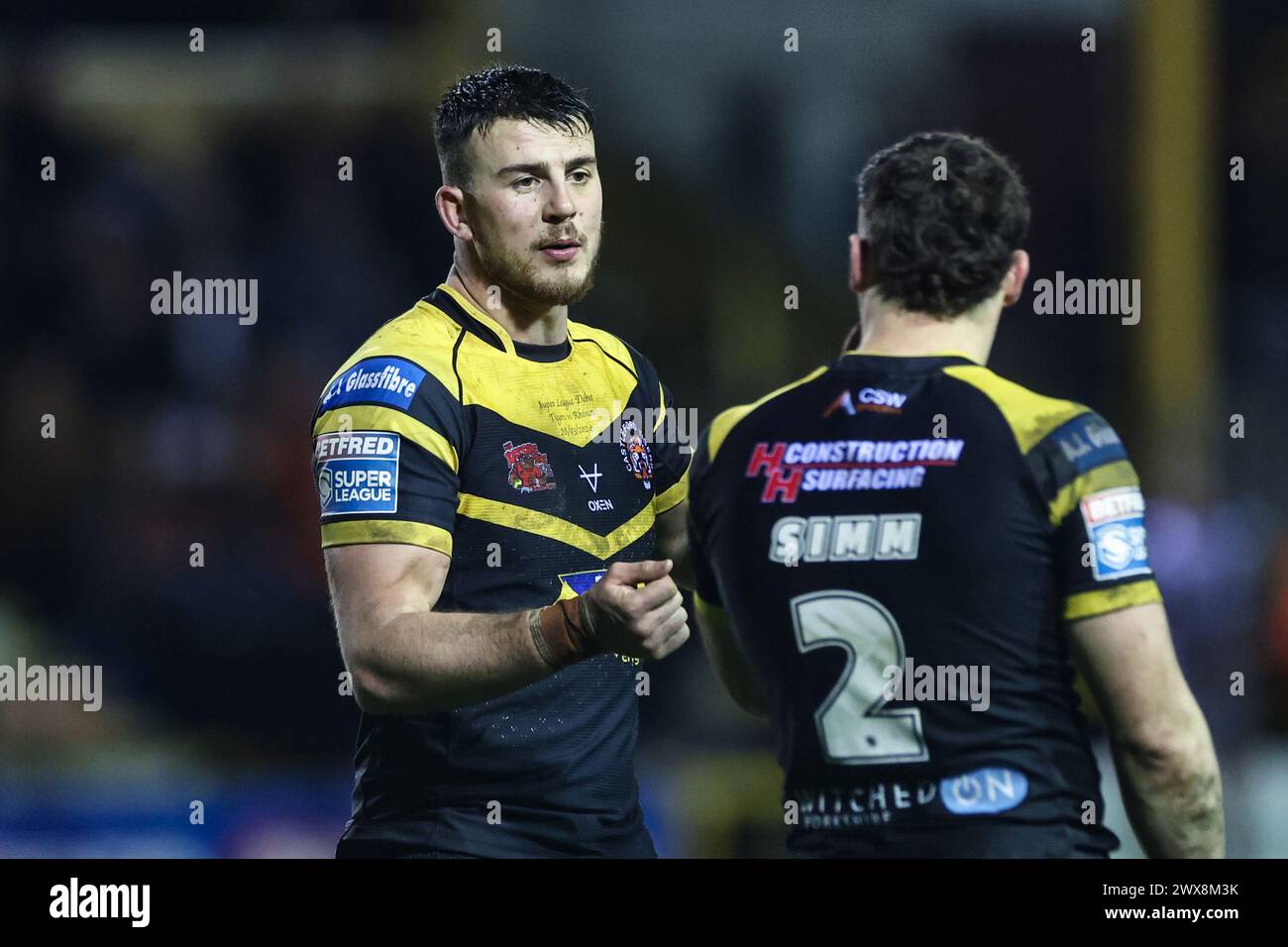 Castleford, UK. 28th Mar, 2024. Josh Hodson of Castleford Tigers speaks ...