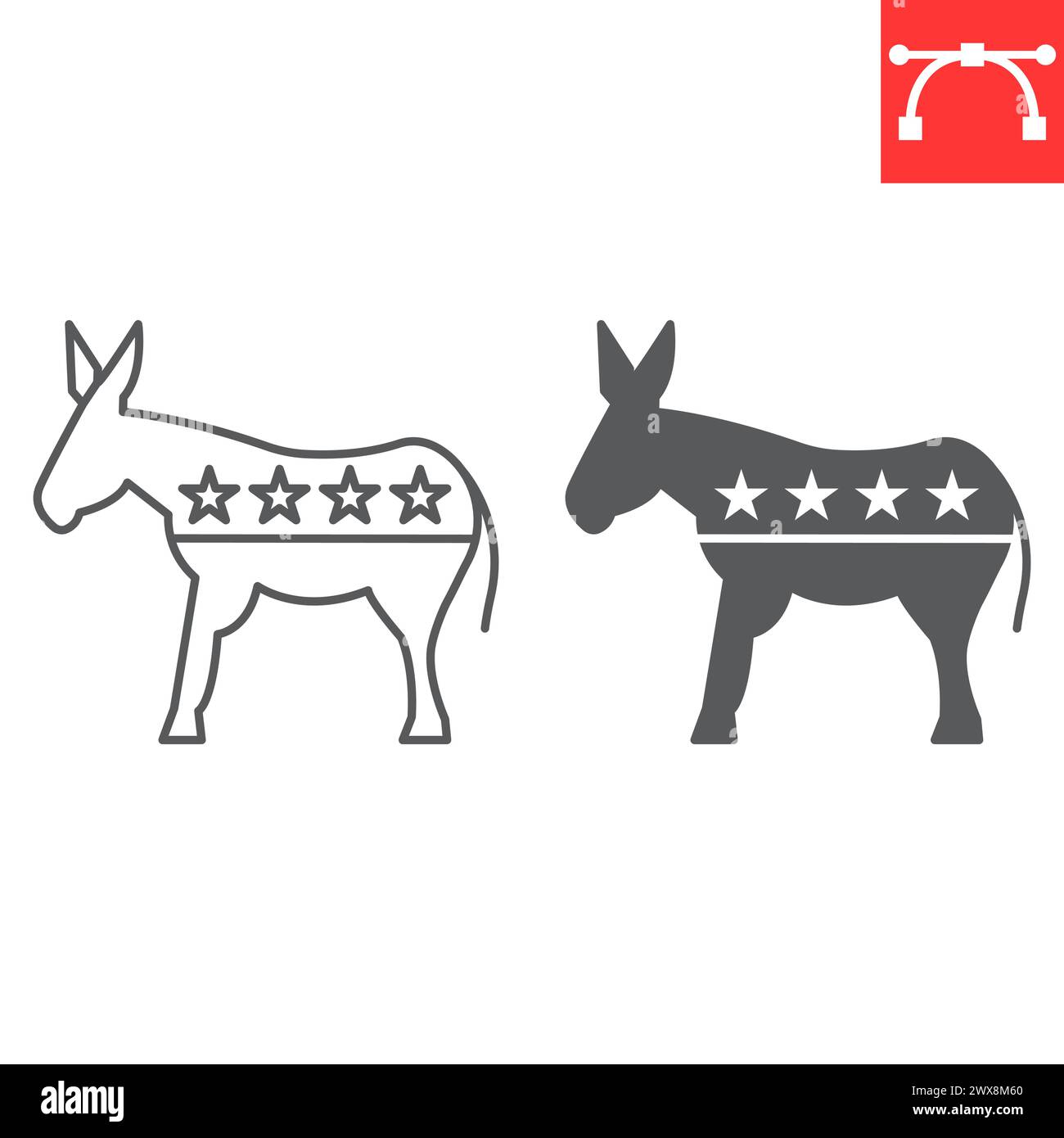 Democratic donkey line and glyph icon, election and politician ...