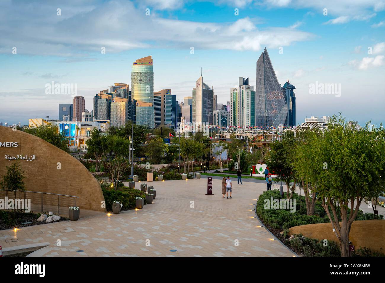 The Panoramic skyline of Doha, Qatar during sunset sunrise Stock Photo ...