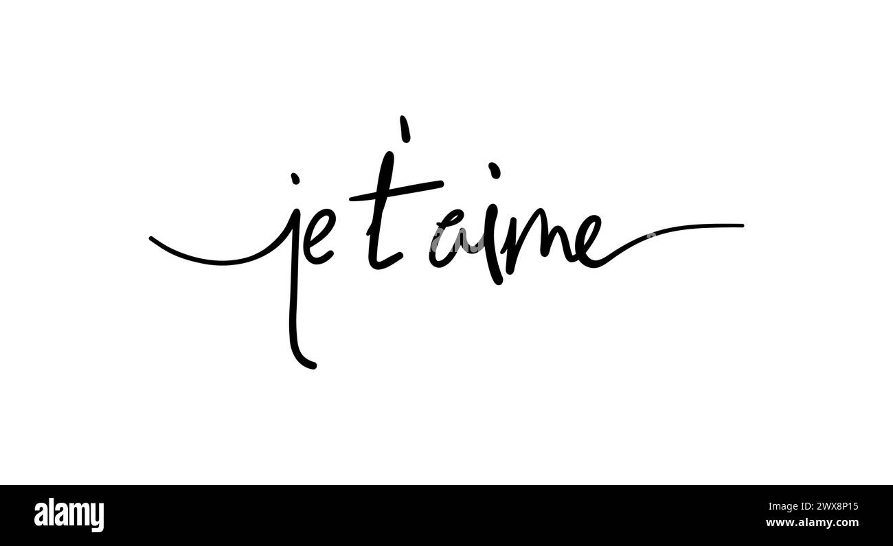 Je t'aime card. Hand drawn positive quote. Modern brush calligraphy ...