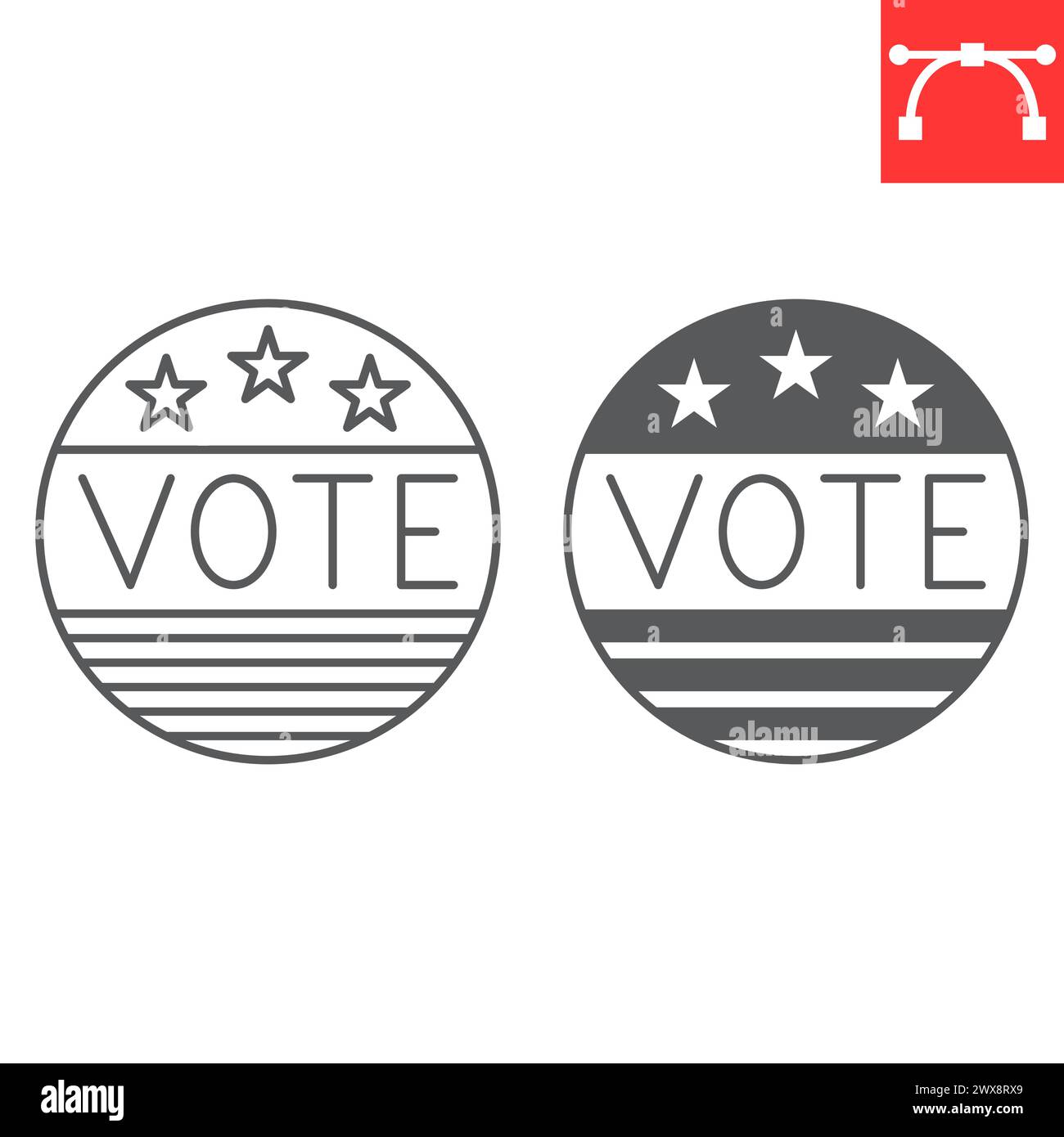 Vote badge line and glyph icon, election and politician, vote mark ...