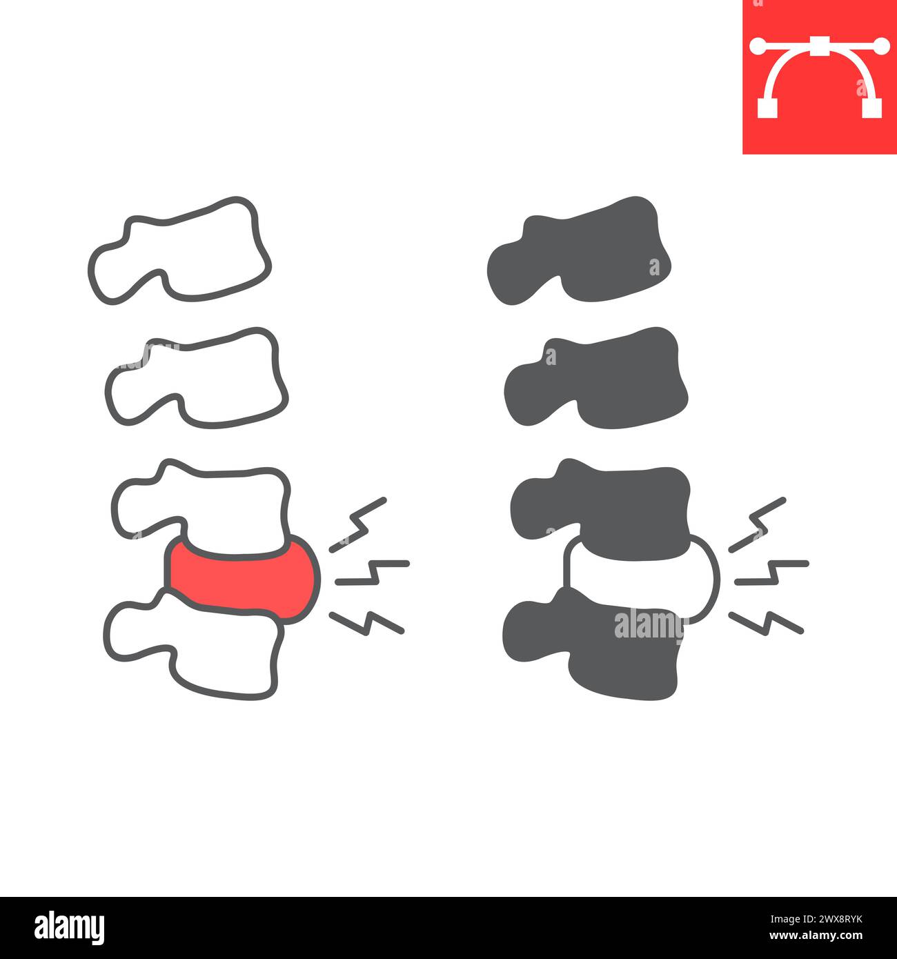 Spine pain line and glyph icon, body and human disease, back pain ...