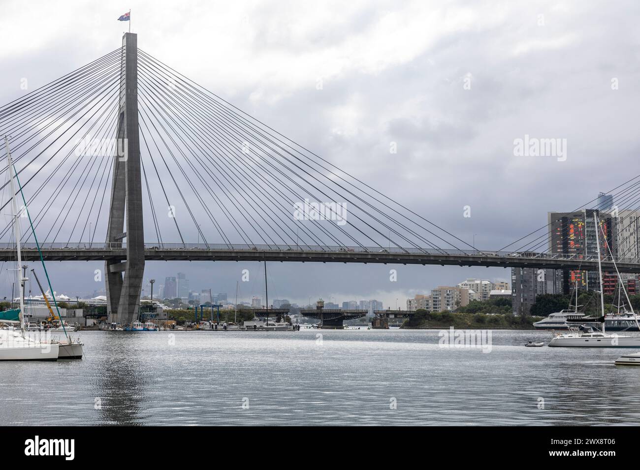 Anzac bridge pylon and cables hi-res stock photography and images - Alamy