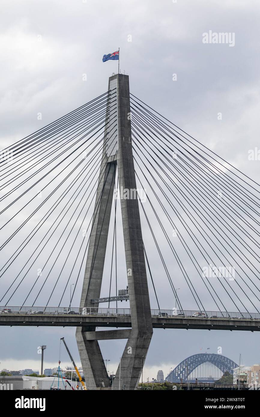 Anzac Bridge in Sydney, spans between Pyrmont and Glebe, NSW,Australia ...
