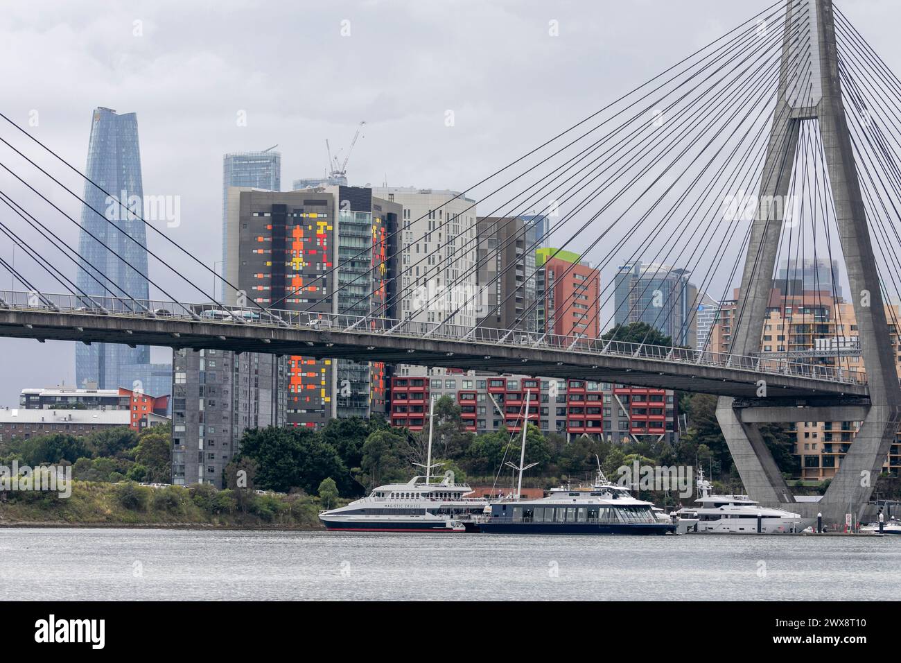 Anzac Bridge in Sydney with views of Crown Casino building and Sydney ...