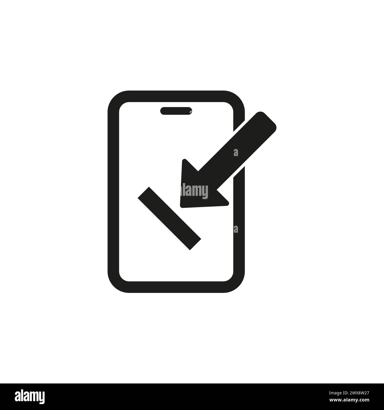 Smartphone with incoming call icon. Touchscreen device with arrow ...