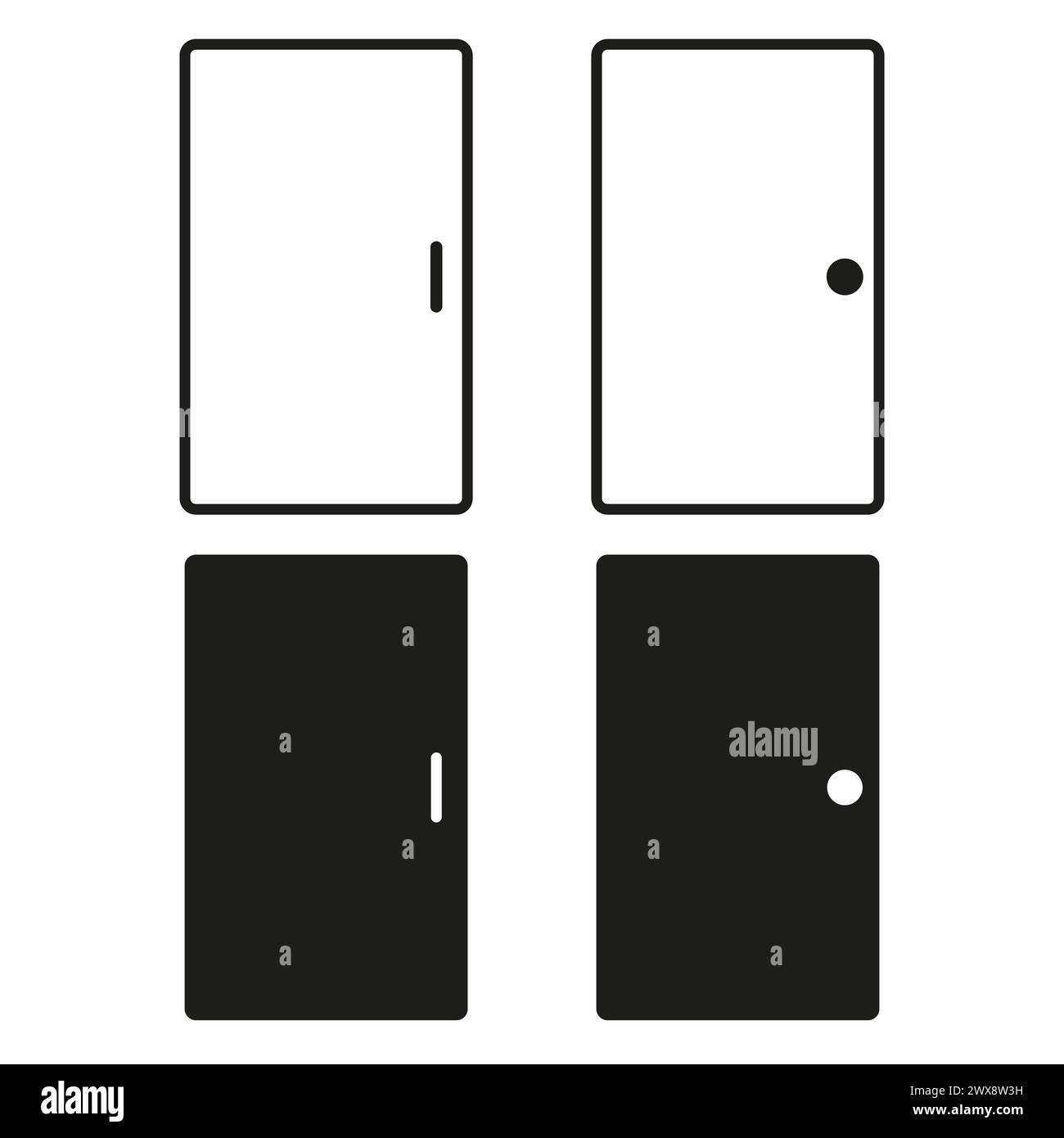 Collection of black and white door illustrations. All doors closed ...