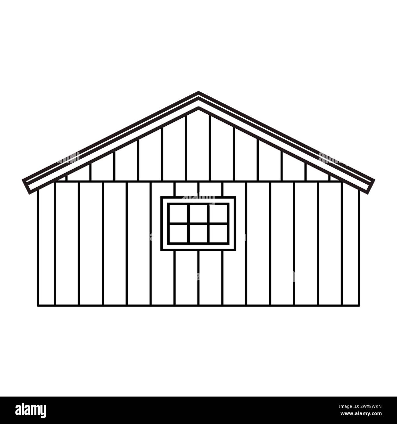 Black white small simple monochrome line wooden barn. Isolated vector ...