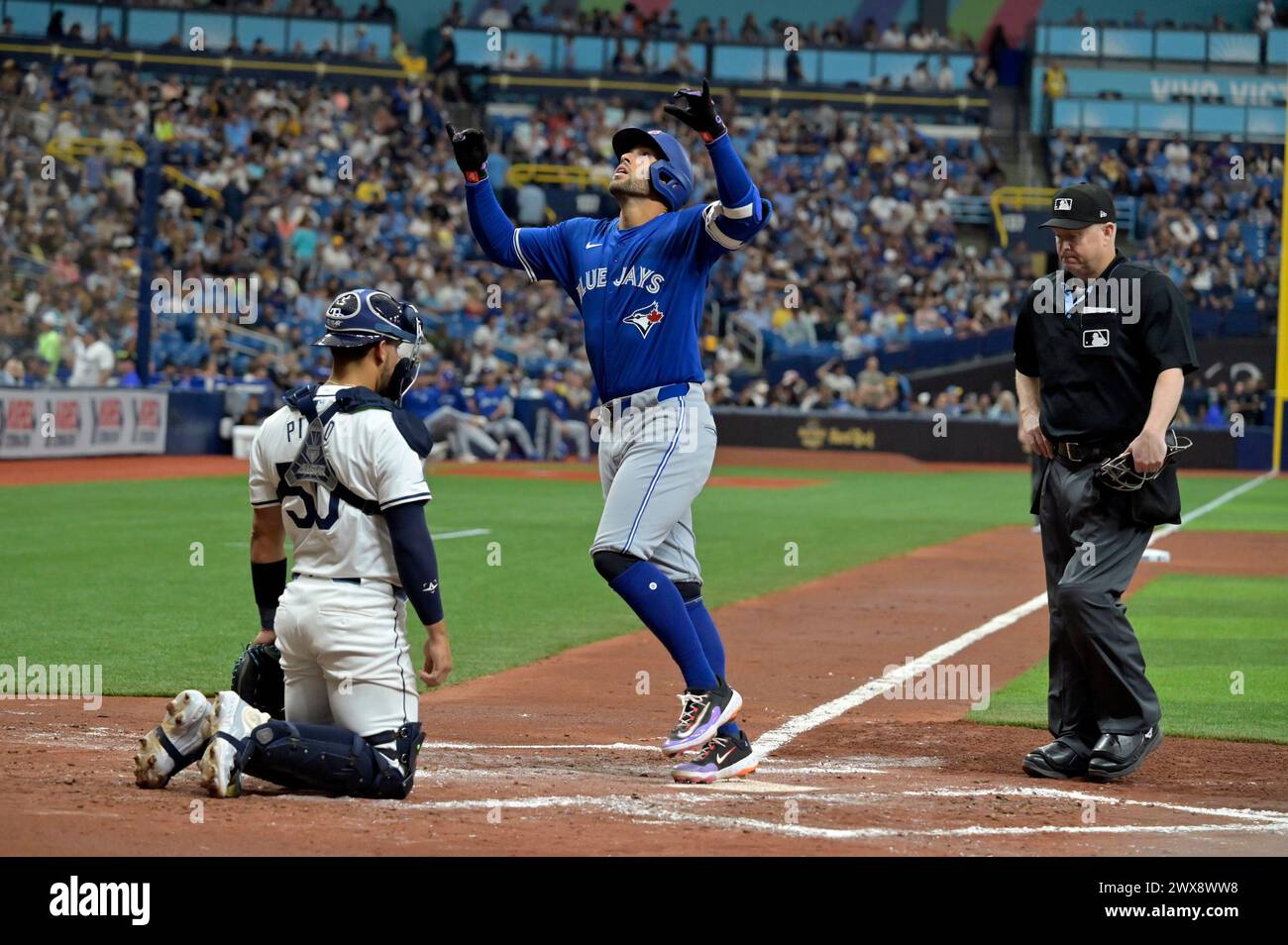 St. Petersburg, United States. 28th Mar, 2024. Tampa Bay Rays catcher ...
