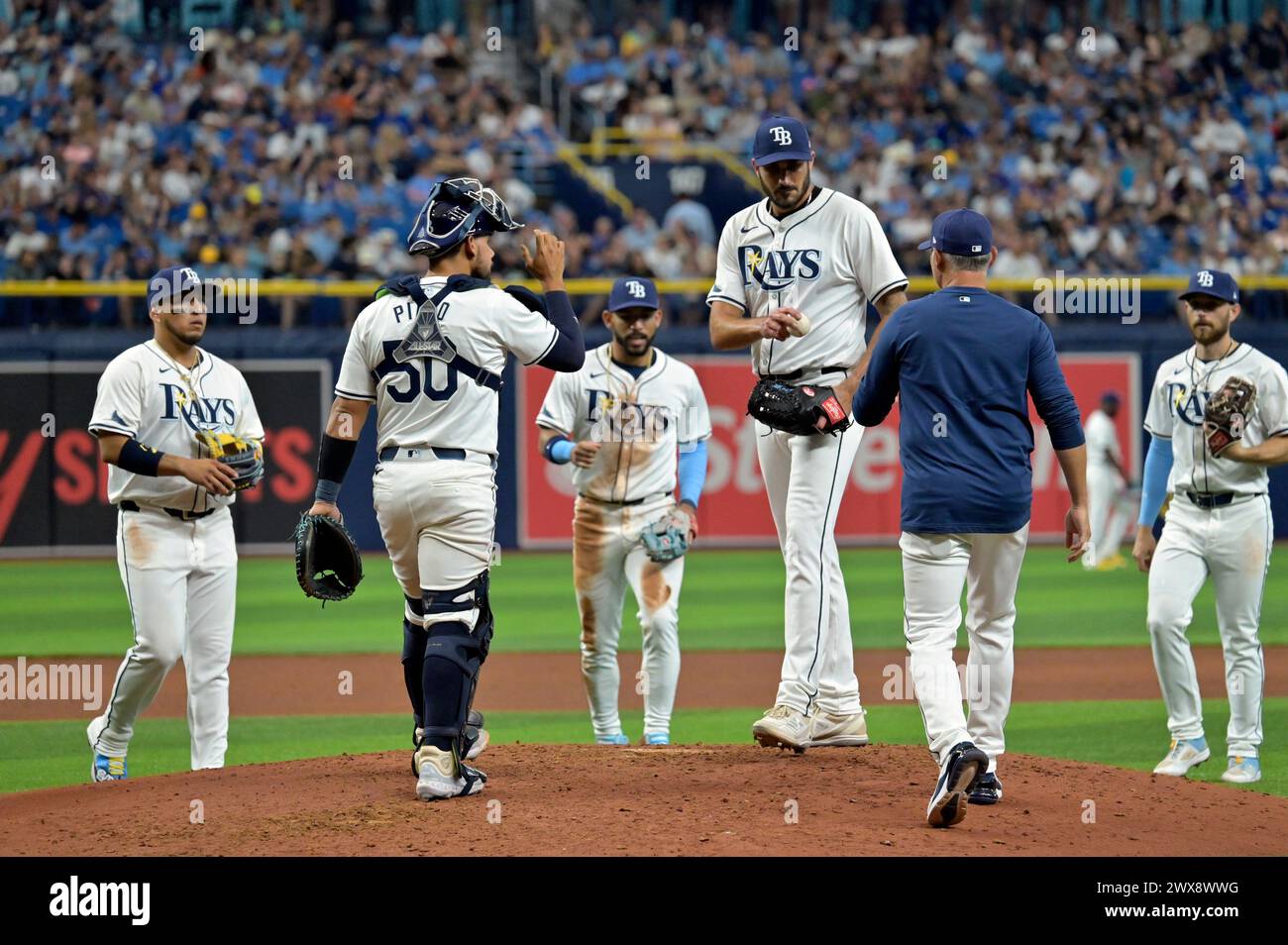 St. Petersburg, United States. 28th Mar, 2024. Tampa Bay Rays manager ...