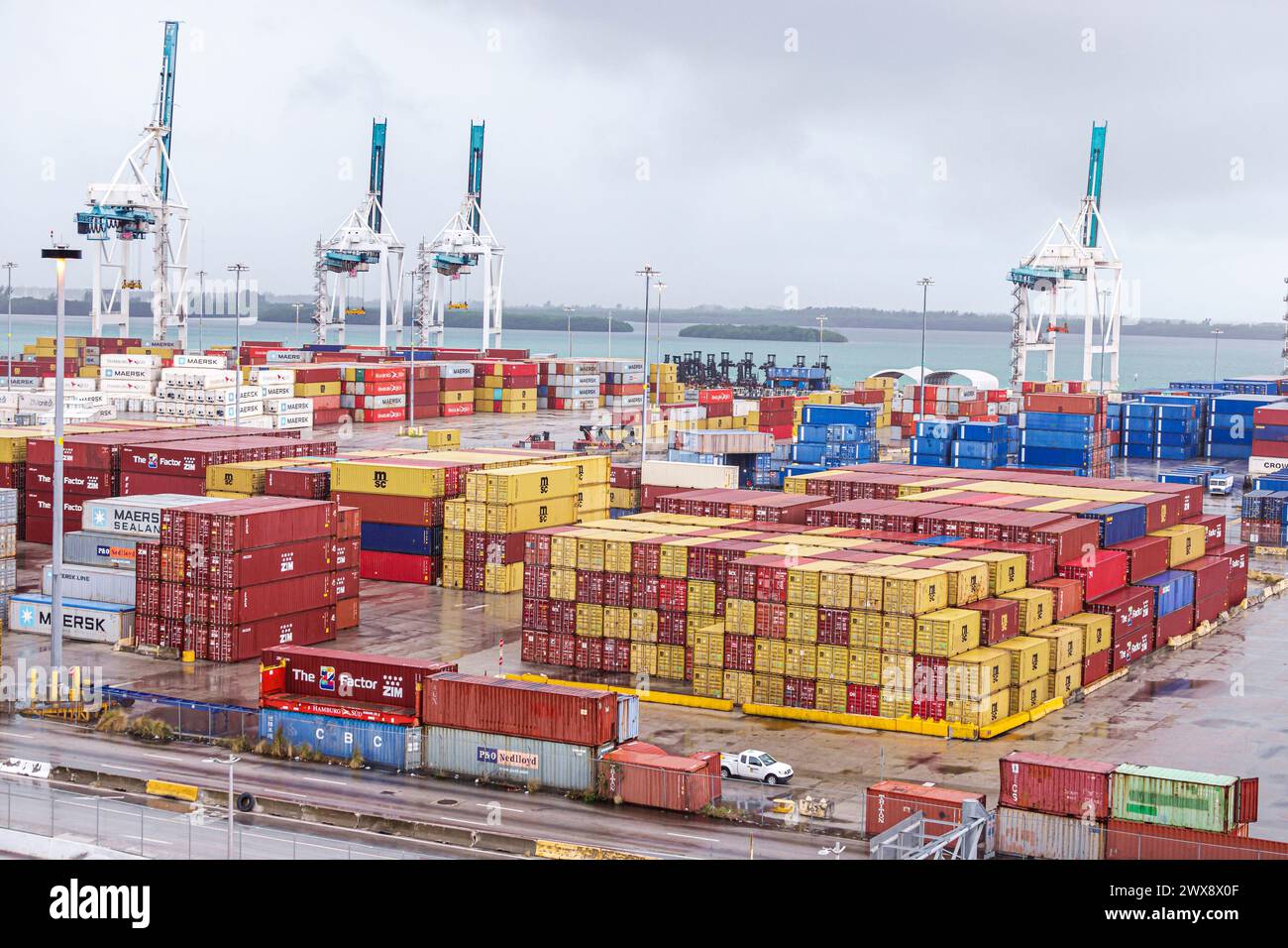 Miami Florida,PortMiami Port of Miami,stacked cargo shipping containers ...
