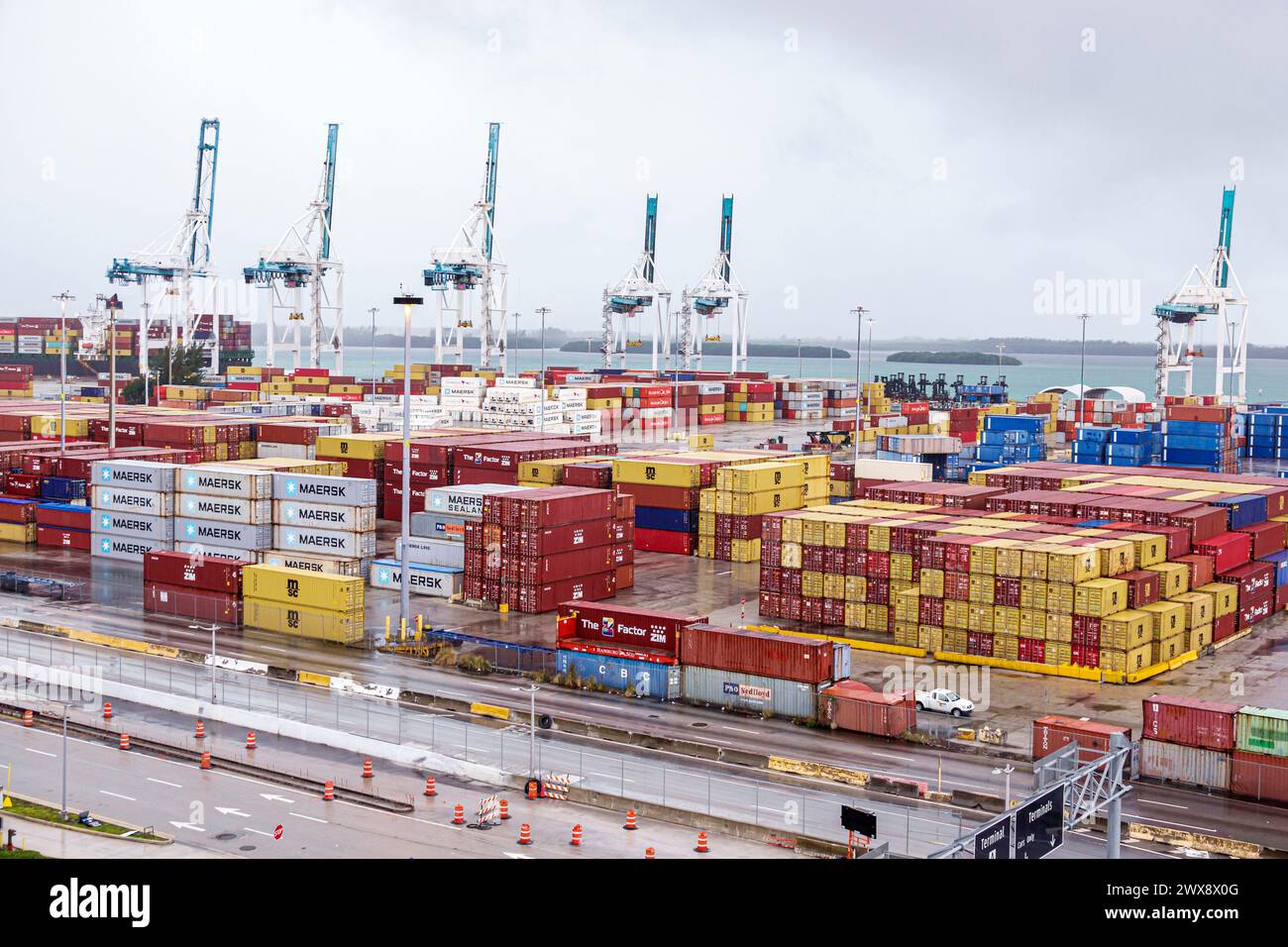Miami Florida,PortMiami Port of Miami,stacked cargo shipping containers ...