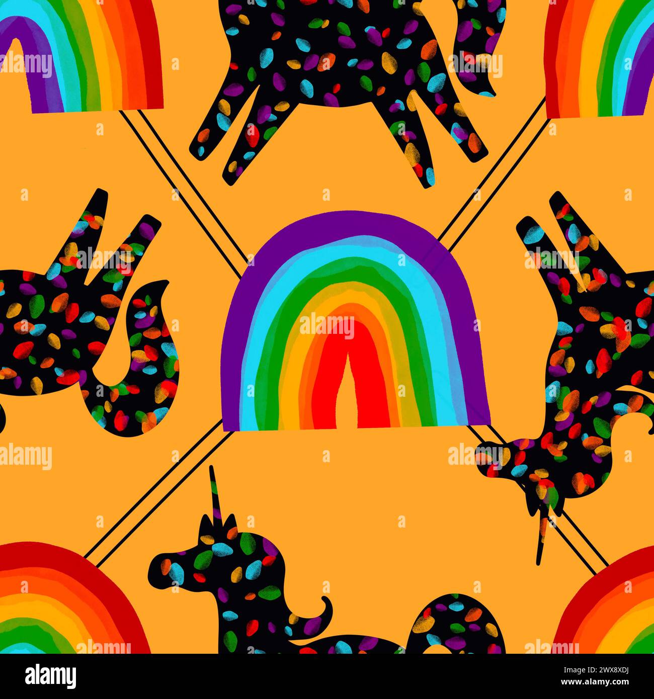 Summer cartoon animals print seamless lgbt rainbow and unicorn pattern ...