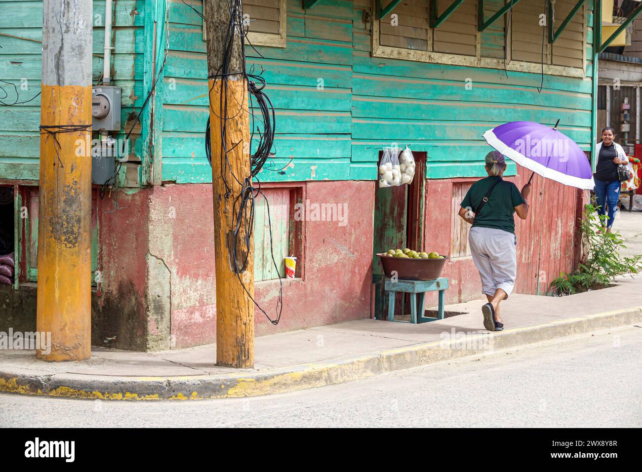 Port Roatan Honduras,Coxen Hole,Bay Islands,Main Street,senior woman ...