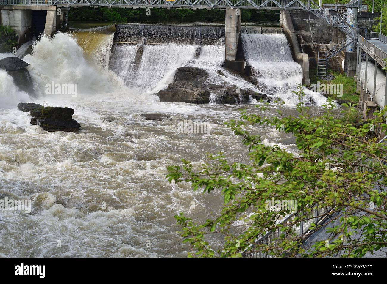 Magog river Sherbrooke Abenakis hydroelectric power plant dam. Water ...