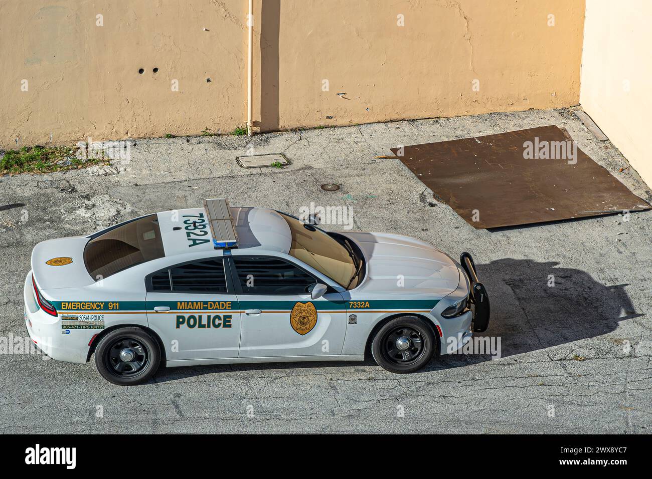 Miami, Florida, USA - July 29, 2023: Miami Dade white-green-yellow ...