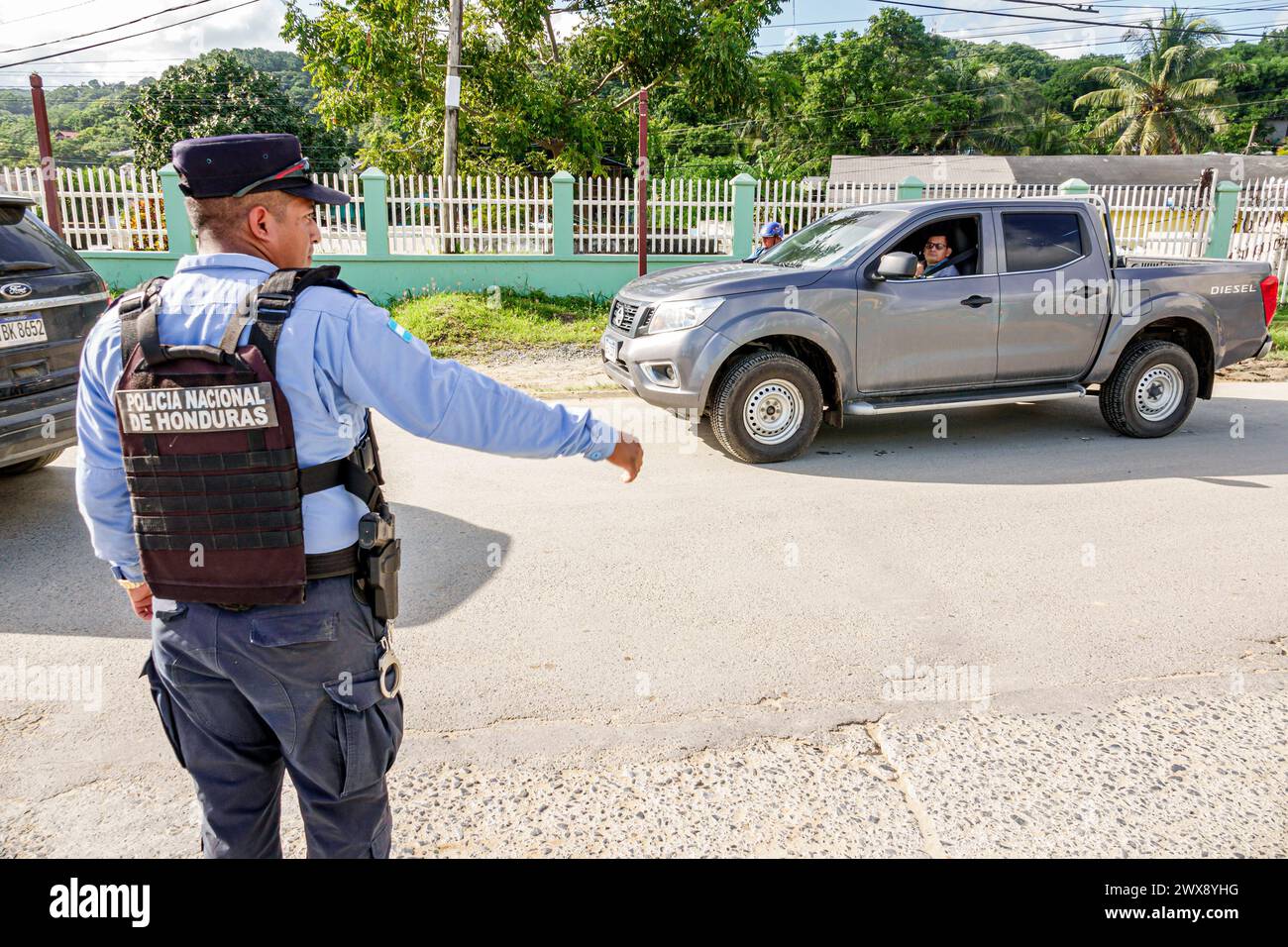 Port Roatan Honduras,Coxen Hole,Bay Islands,Main Street,national police ...