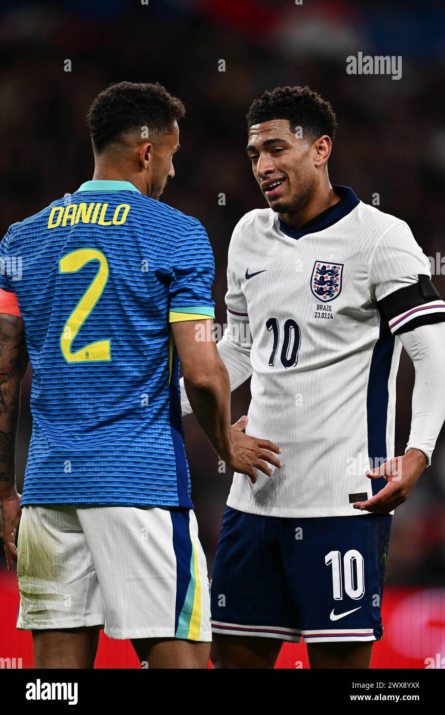 LONDON, ENGLAND - MARCH 23: Danilo of Brazil and Jude Bellingham of ... LONDON, ENGLAND - MARCH 23: Danilo of Brazil and Jude Bellingham of ...