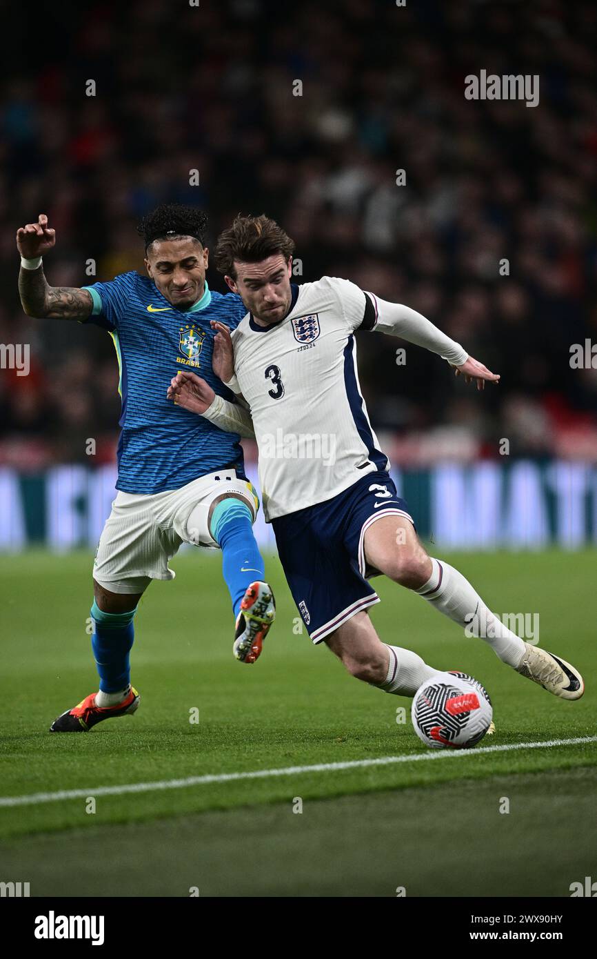 LONDON, ENGLAND - MARCH 23: Raphinia of Brazil and Ben Chilwell of ...