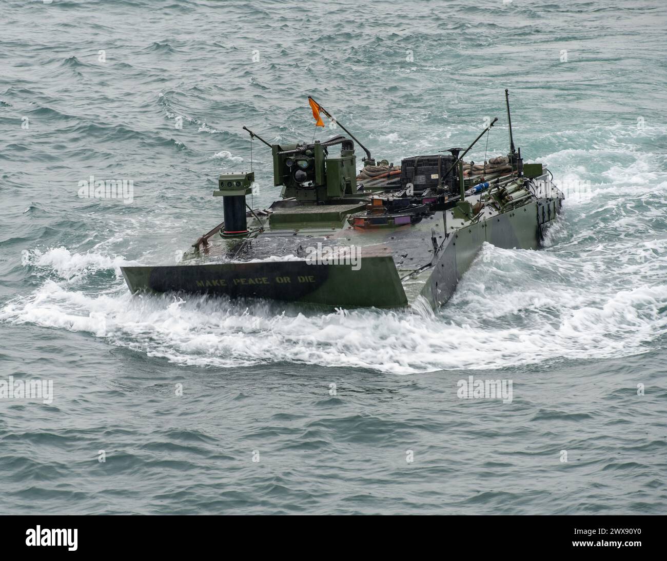 A U.S. Marine Corps amphibious combat vehicle attached to Alpha Company ...