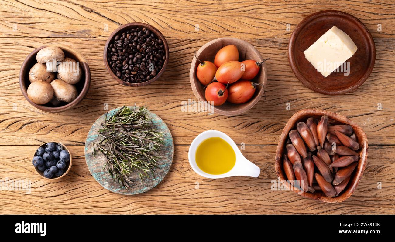 Brazilian Mantiqueira region typical ingredients. Tamarillo, pinion ...