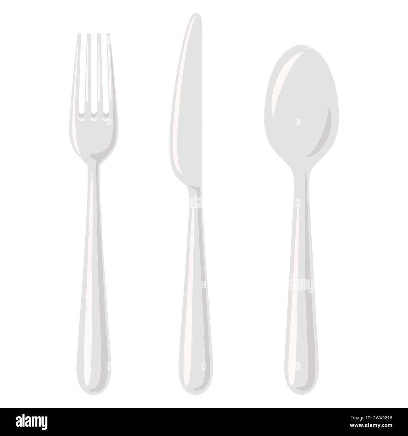 Vector Flat Simple Cartoon Dinner Fork, Knife and Spoon Icon Set Closeup, Isolated. Tableware ...