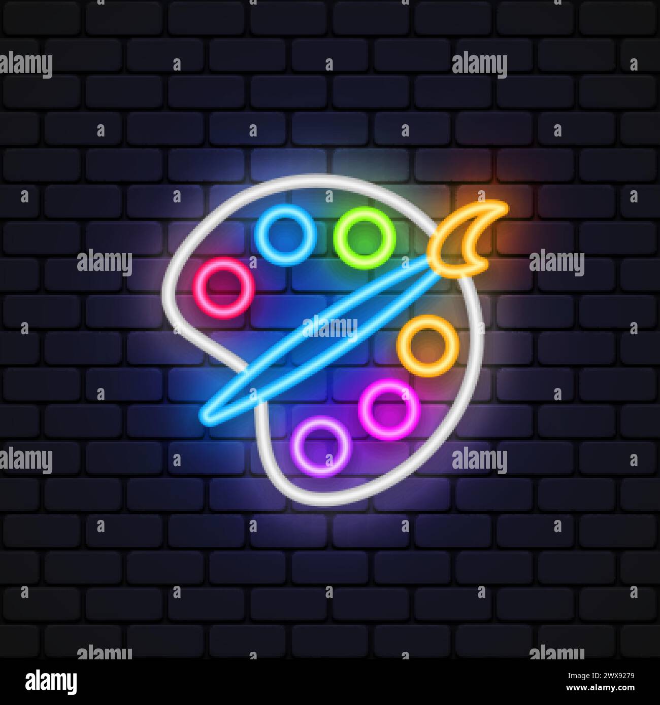 Palette neon icon, great design for any purposes. Drawing lesson ...