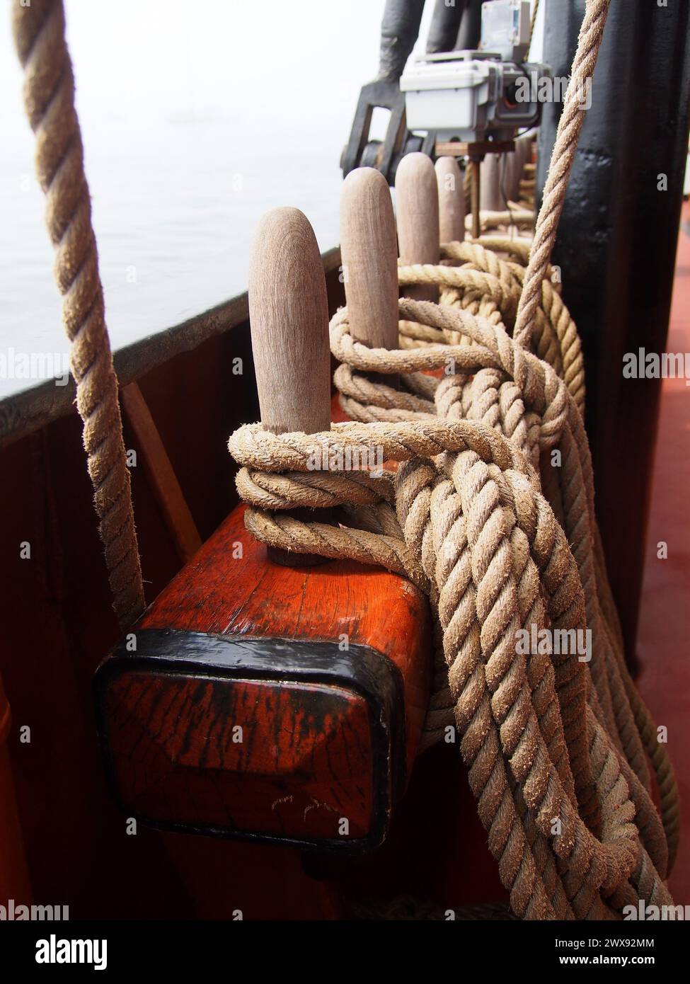 Ancon Bay, Peru. 28th Mar, 2024. Rigging detail of the Oosterschelde, a ...