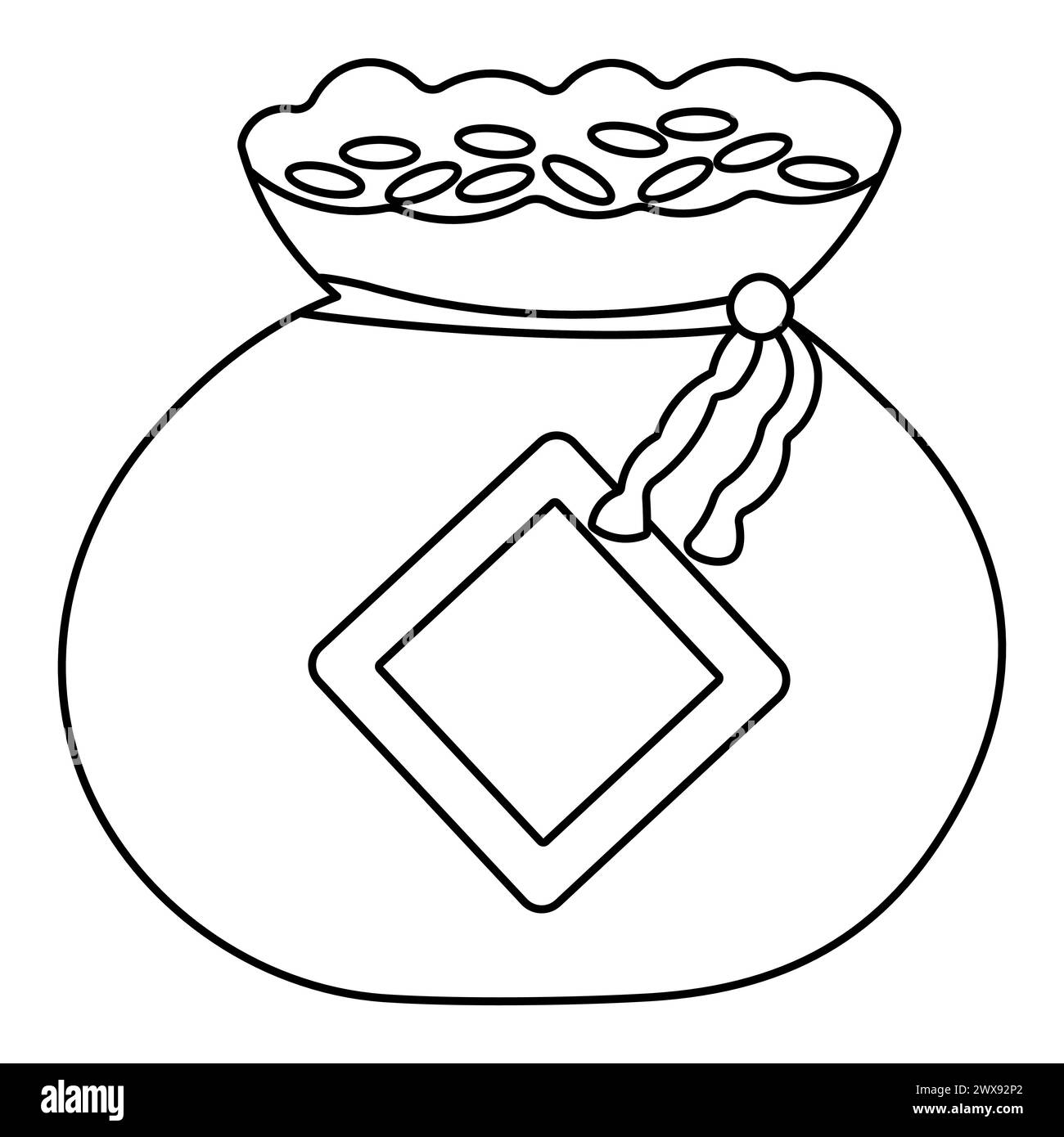 Chinese line bag with money icon. Storing gold coins in Asia. doodle ...