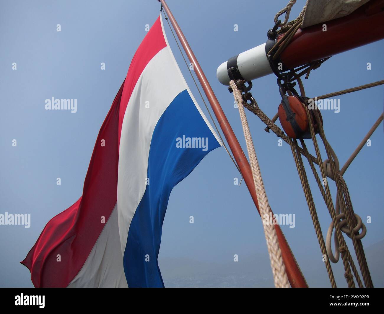 Ancon Bay, Peru. 28th Mar, 2024. Dutch flag on the stern of the ...