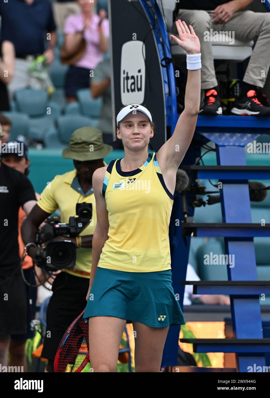 MIAMI GARDENS FL - MARCH 28: Victoria Azarenka Vs Elena Rybakina during ...