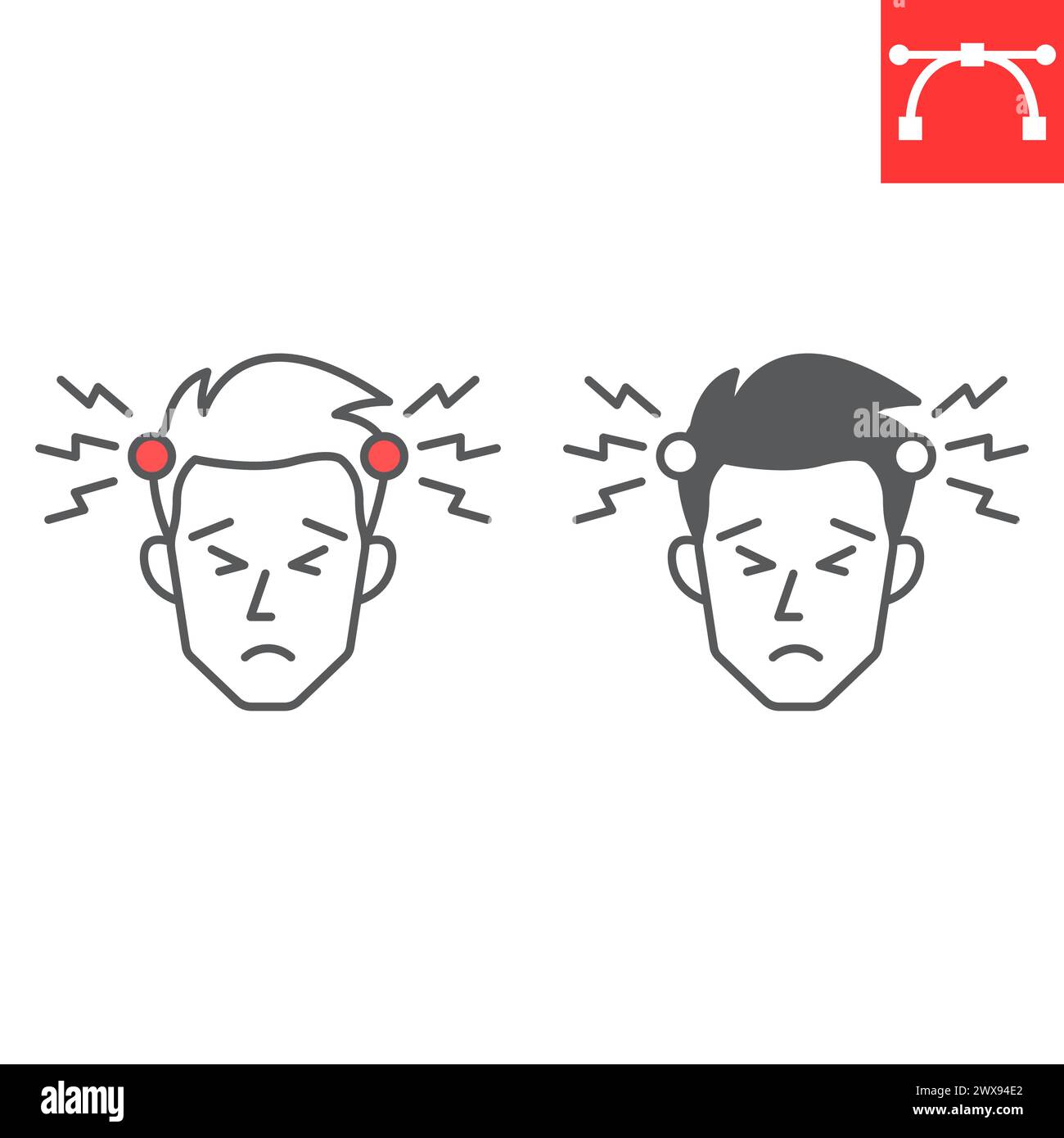 Headache line and glyph icon, body pain and human disease, migraine vector icon, vector graphics ...